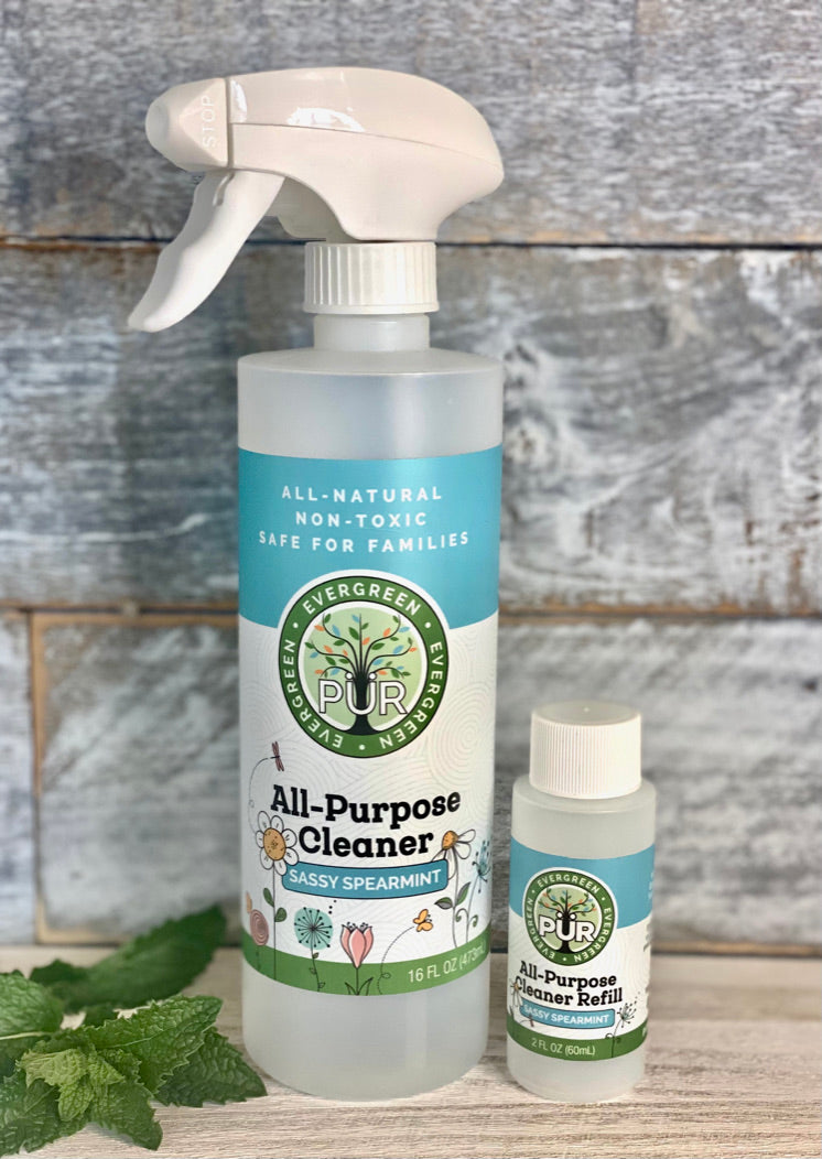 PÜR Evergreen® 16oz EMPTY Bottle + All Purpose 2 oz Set Sassy Spearmin